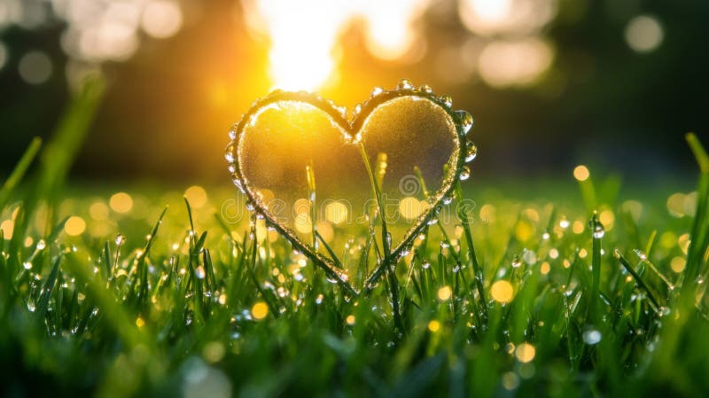 Dewdrop Heart Shaped Outline in Morning Grass Stock Illustration ...