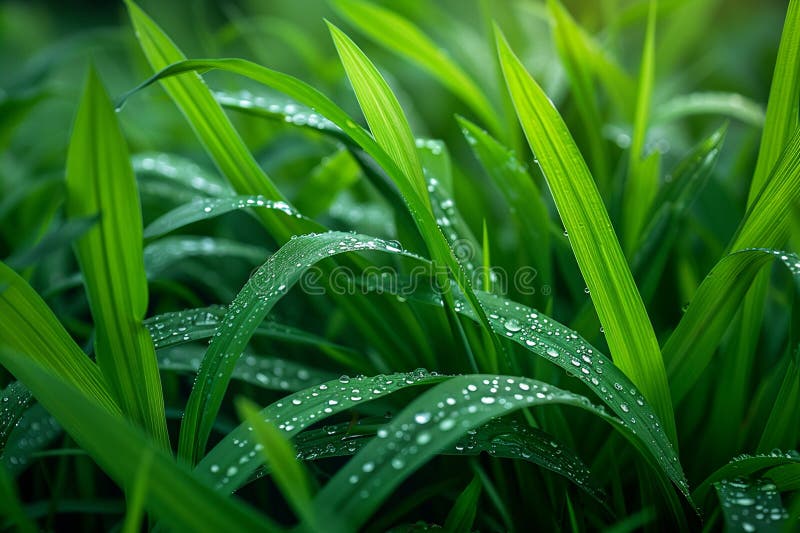 Dewdrops Sparkle on Fresh Green Grass in Serene, Natural Environment ...