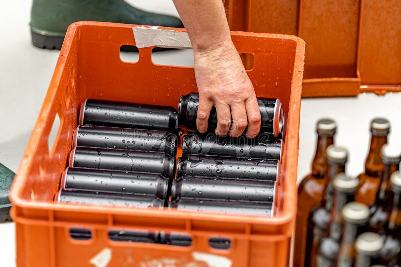 Dewy Cans of Beer in a Brewery in a Dispatch Warehouse Stock Image ...