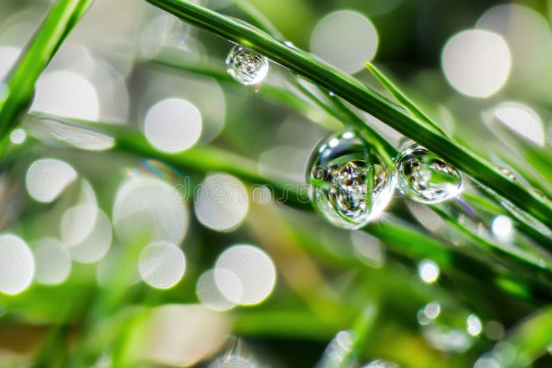 Dewy Grass Close-Up with Sparkling Water Droplets in Morning Sunlight ...