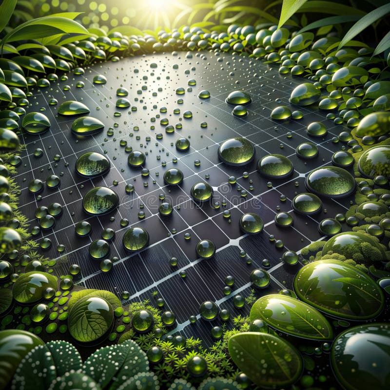 Dewy Panel: Solar Panel with Dew Drops, Generative Ai Stock ...