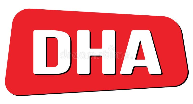 DHA Text on Red Trapeze Stamp Sign Stock Illustration - Illustration of ...