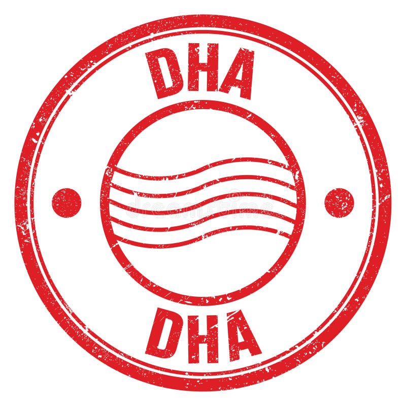 DHA Text Written on Red Round Postal Stamp Sign Stock Illustration ...
