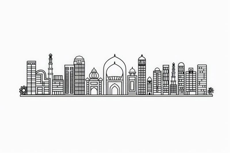 Dhaka City Skyline Editable Outline Illustration on White Background ...