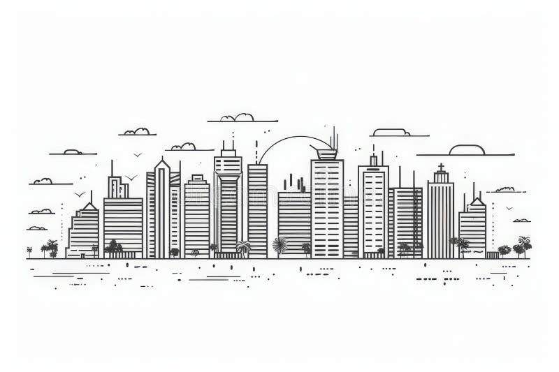 Dhaka City Skyline Editable Outline Illustration on White Background ...