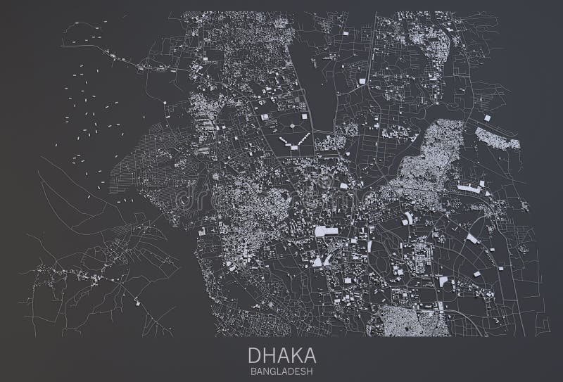 Dhaka Map, Satellite View, Bangladesh Stock Illustration - Illustration ...