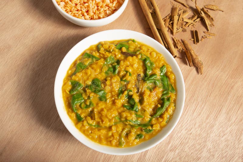 Dhal and Spinach Curry with Cinnamon Stick Stock Photo - Image of ...