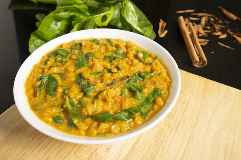 Dhal and Spinach Curry with Ingredients Stock Image - Image of concept ...