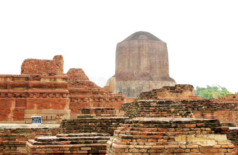 The Dhamekh Stupa from Main Shrine Ruins, Sarnath Stock Image - Image ...