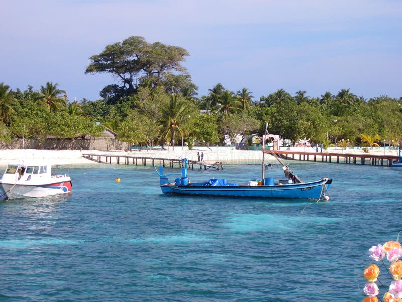 Dhangethi Island - Maldives Stock Photo - Image of umbrella, boat: 4174802