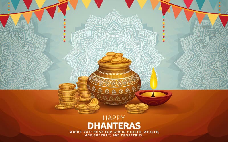 Dhanteras Features a Brown Pot Overflowing with Gold Coins, Symbolizing ...