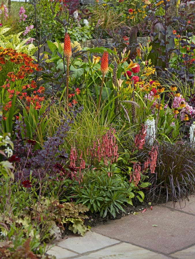 A Colourful Flower Border with Mixed Planting Stock Image - Image of ...