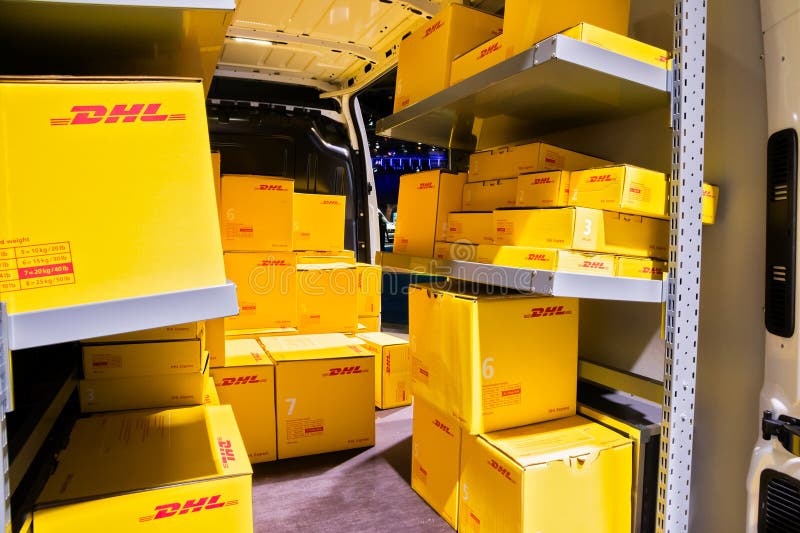 DHL Delivery Van Interior with Boxes Editorial Stock Photo - Image of ...