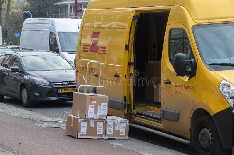 DHL Package Company Van at Amsterdam the Netherlands 2018 Editorial ...