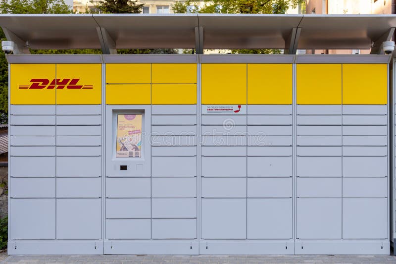DHL Parcel Locker, Yellow and Grey Automated Terminal Providing ...