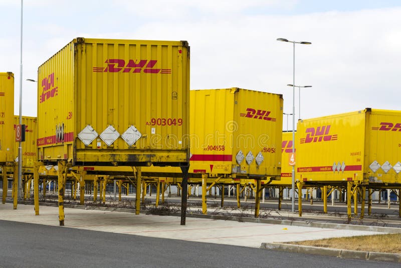 DHL Shipping Containers in Front of Amazon Logistics Building on March ...