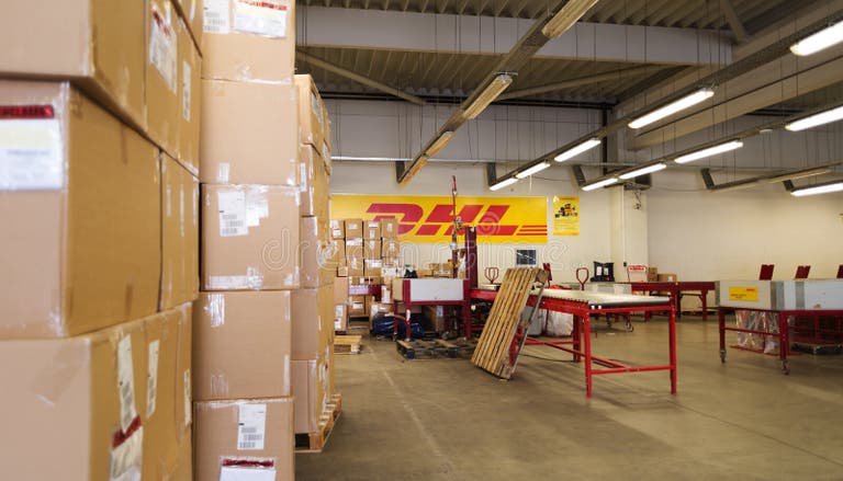 DHL Warehouse with Package Boxes of Different Size Editorial Stock ...