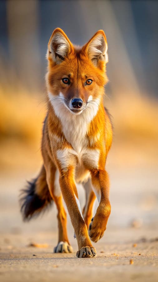 Dhole fox runs desert stock illustration. Illustration of cute - 329153795