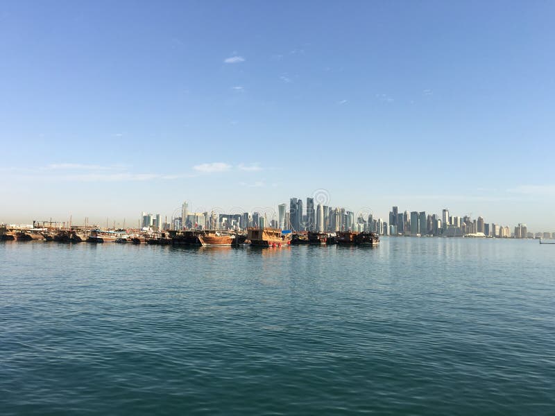 Dhow, Arab Sailing Vessels and the Doha Skyline Stock Image - Image of ...