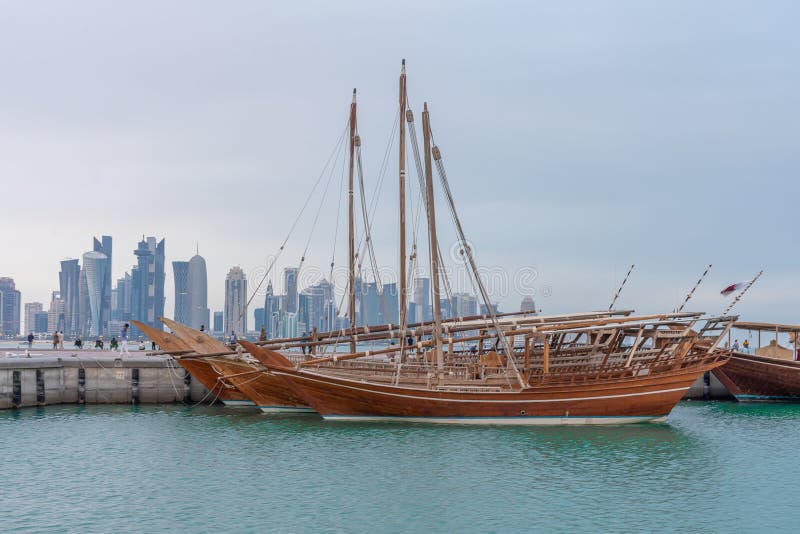Dhow Boat at Corniche Beach Doha Editorial Stock Image - Image of ...