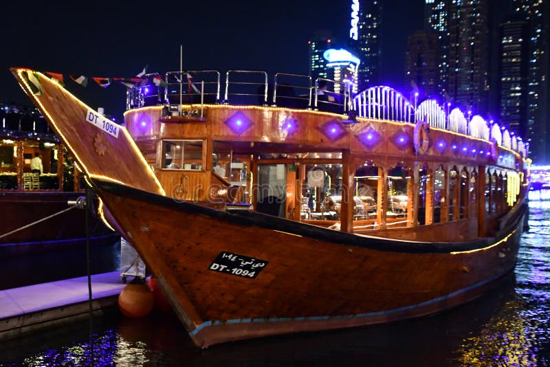 Dhow Boats at Dubai Harbour in the UAE Editorial Photography - Image of ...