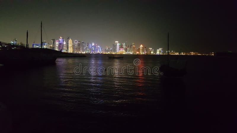 Dhow and Doha skyline stock photo. Image of wealth, city - 17614642
