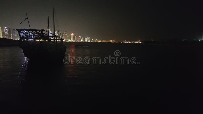 Dhow and Doha skyline stock photo. Image of wealth, city - 17614642