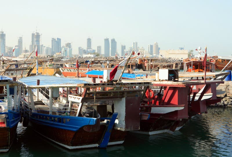 Old Dhow Harbour in Doha, Qatar Stock Image - Image of arabian, west ...