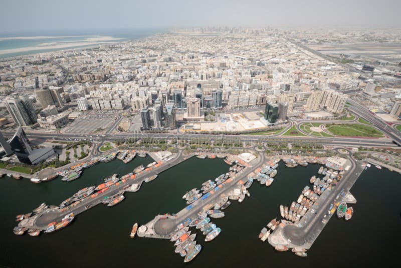 Dhow Port & Cityscape of Old Dubai Stock Photo - Image of creek ...