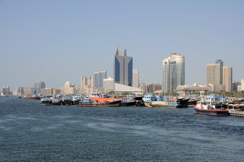 Dhow Port & Cityscape of Old Dubai Stock Photo - Image of creek ...