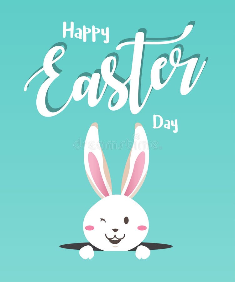 Dia Feliz De Easter Com Coelho Branco Da Páscoa Ilustração do Vetor ...