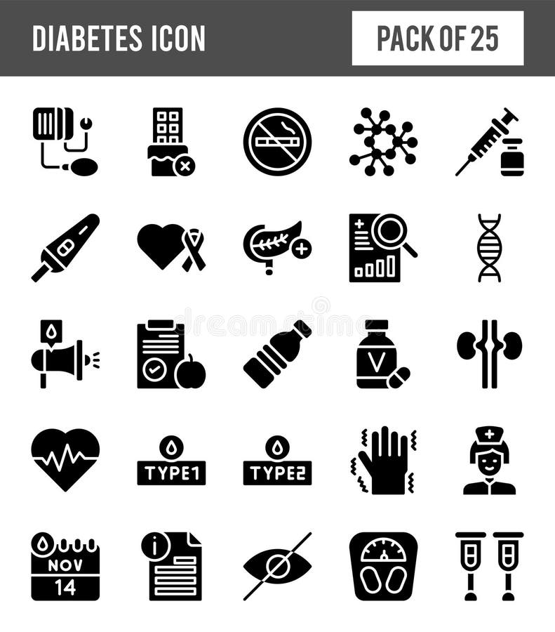 25 Diabetes Glyph Icon Pack. Vector Illustration Stock Vector ...