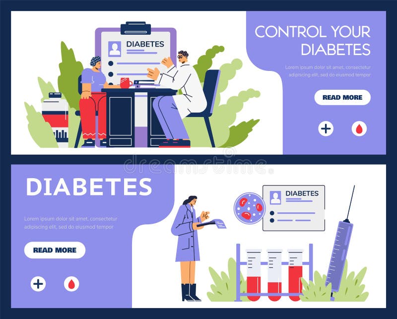 Diabetes Medical Control Banners or Horizontal Leaflets Bundle Flat ...