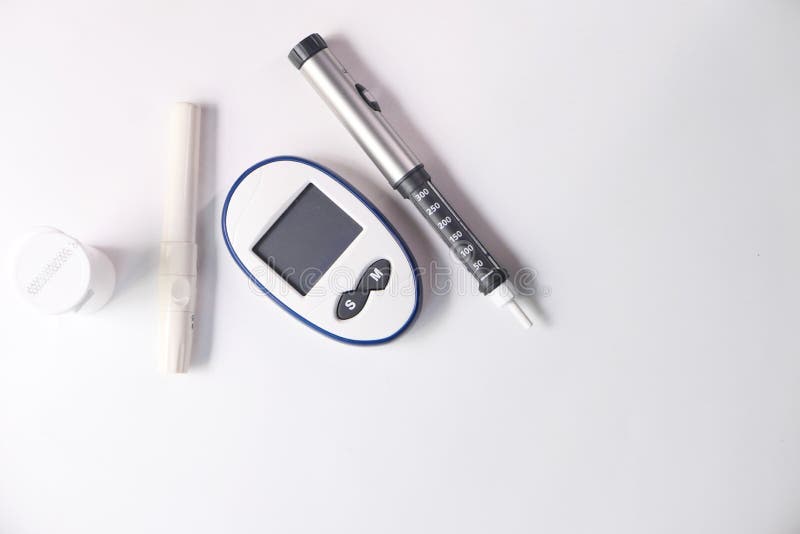 Diabetic Measurement Tools and Insulin Pen on Table Stock Image - Image ...