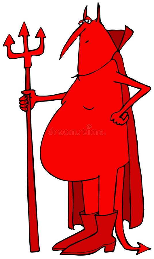 Diablo Rojo Que Sostiene Un Cuchillo Y Una Bifurcación Stock de ...