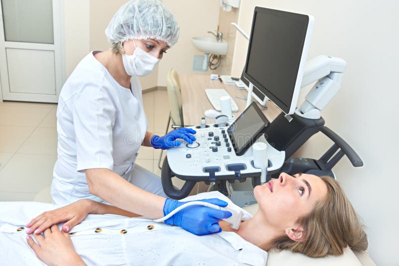Diagnosis Of Thyroid Ultrasound In A Woman Stock Image Image Of