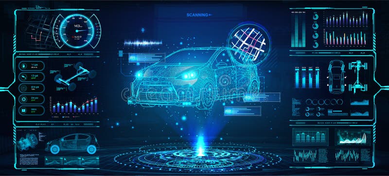 Diagnostic Auto in HUD Style. Scan and Maintenance Automobile in 3D ...