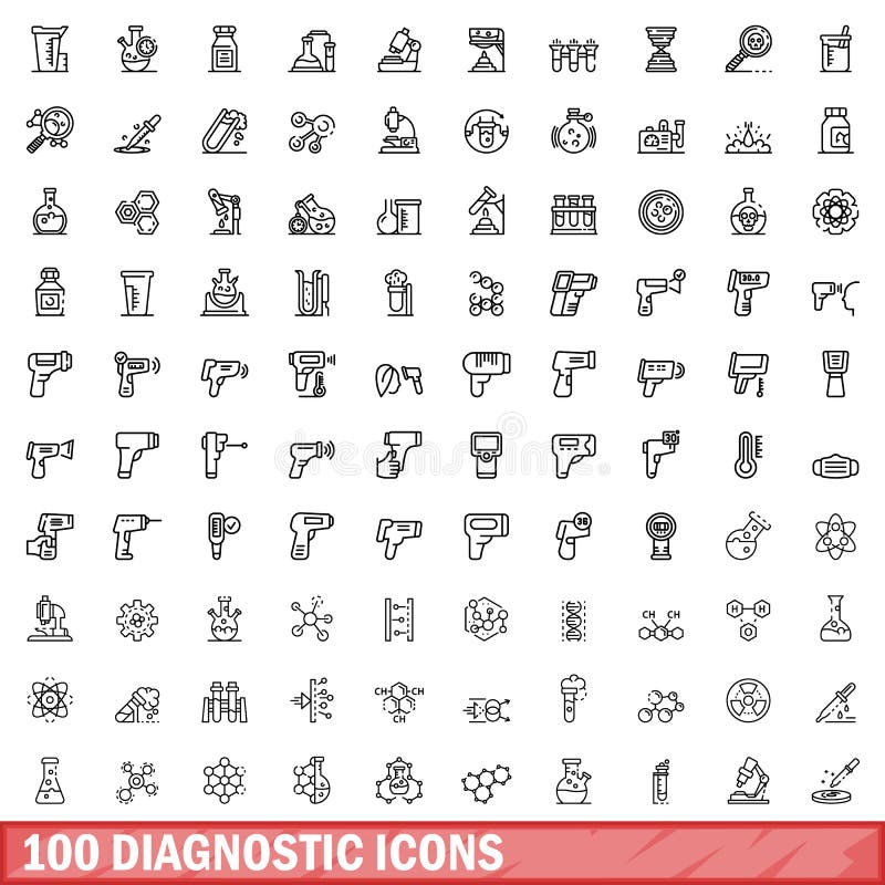 100 Diagnostic Icons Set, Outline Style Stock Vector - Illustration of ...