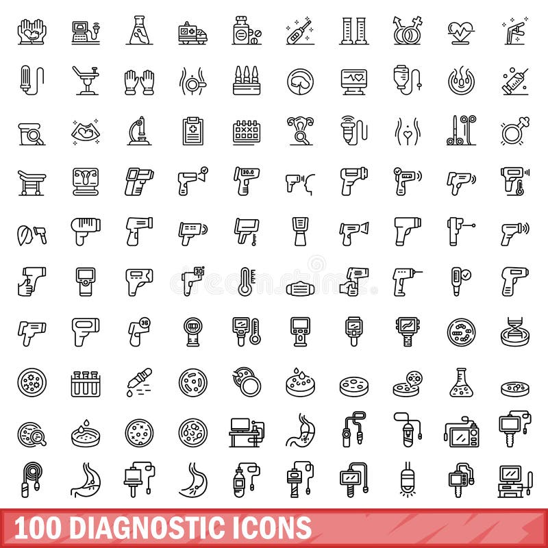 100 Diagnostic Icons Set, Outline Style Stock Illustration ...