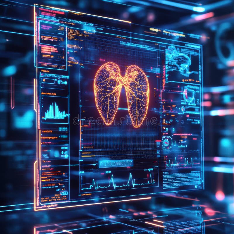 Diagnostic Medical Data Screen Shows Detailed Lung Visualization and ...