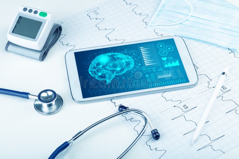 Diagnostics On Tablet With Brain Functionality Concept Stock Photo ...