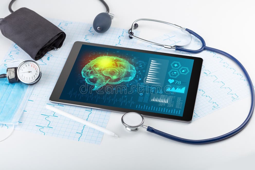 Diagnostics on Tablet with Brain Functionality Concept Stock Image ...