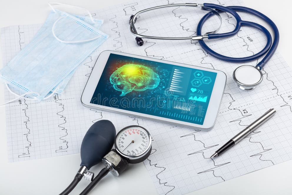 Diagnostics on Tablet with Brain Functionality Concept Stock Photo ...