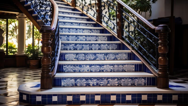 Diagonal Blue and White Tiles Stock Illustration - Illustration of wood ...