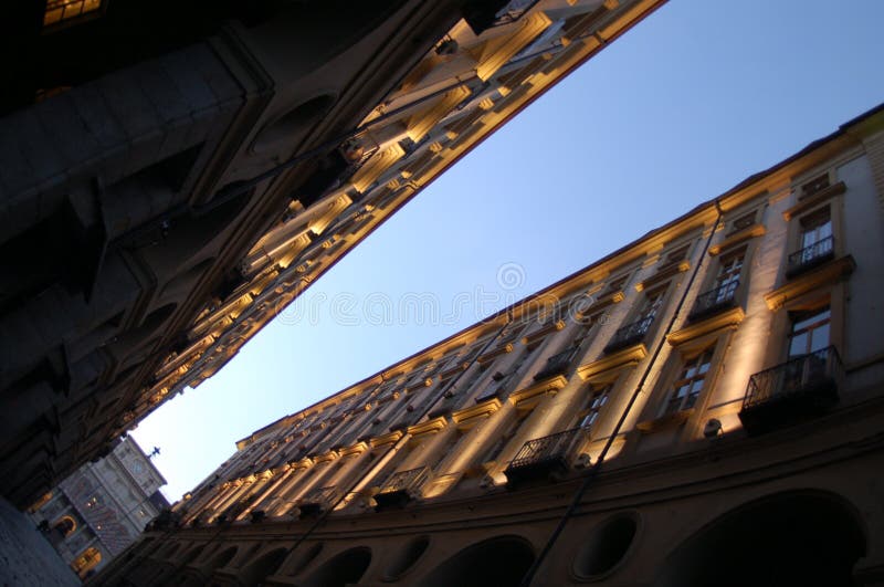 Diagonal Buildings Perspective Stock Image - Image of building, evening ...