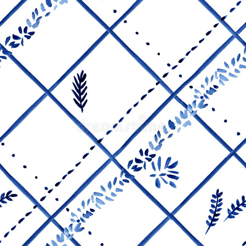 Diagonal 45 Degrees Watercolor Lines with Herbal Decorative Elements ...