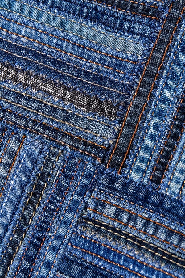 Diagonal Denim Fabric Pattern in Patchwork Style Stock Image - Image of ...