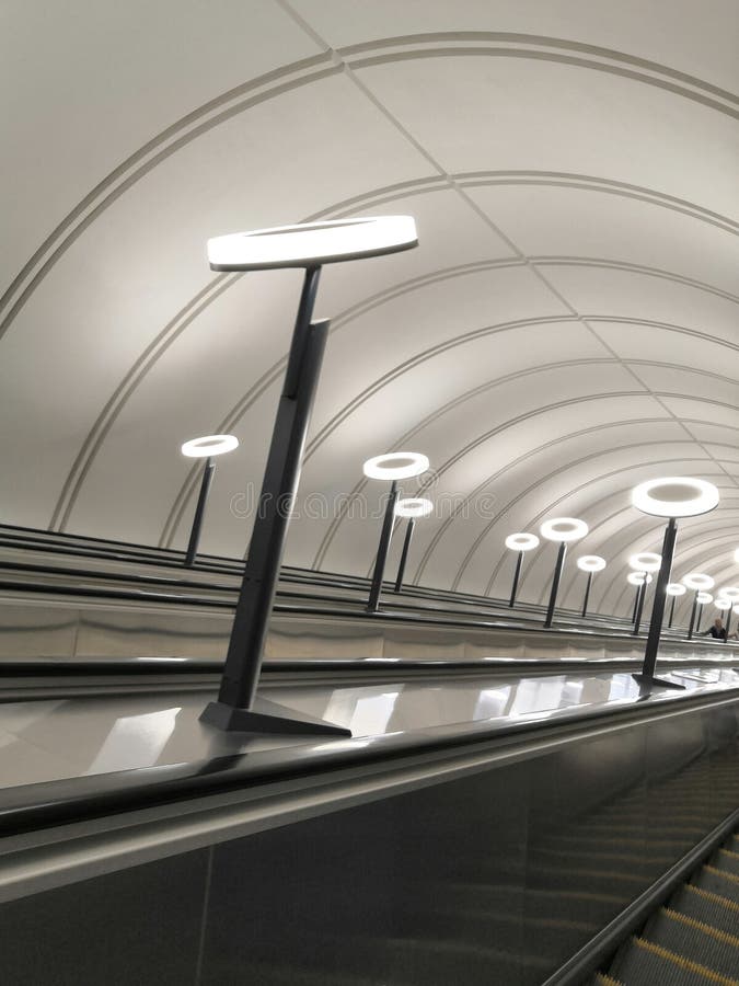 Diagonal Elevators in Motion Blur Moscow Metro Backdrop Stock Image ...