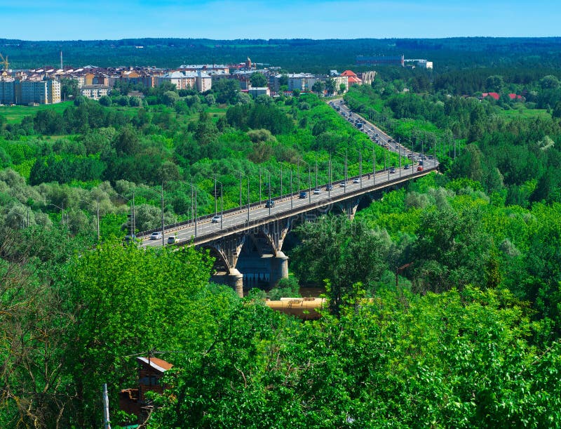 Diagonal Highway Bridge in Green Woods Background Stock Photo - Image ...