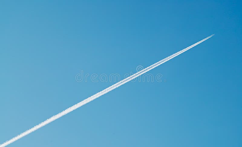 Diagonal Trace from Jet Airplane in the Clear Sky Background Stock ...